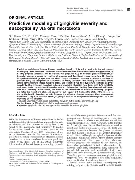 Pdf Predictive Modeling Of Gingivitis Severity And Susceptibility Via