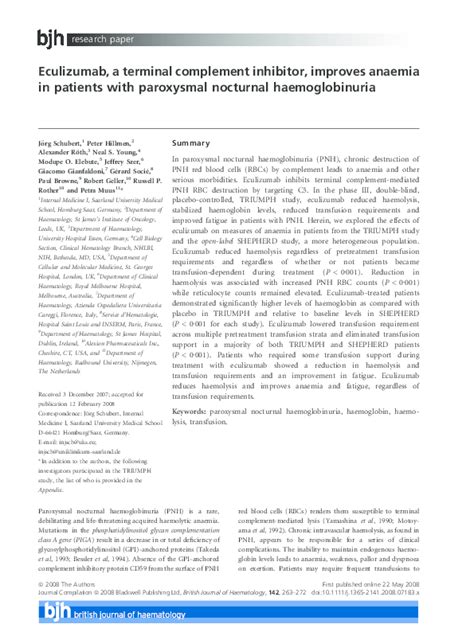 Pdf Eculizumab A Terminal Complement Inhibitor Improves Anaemia In Patients With Paroxysmal