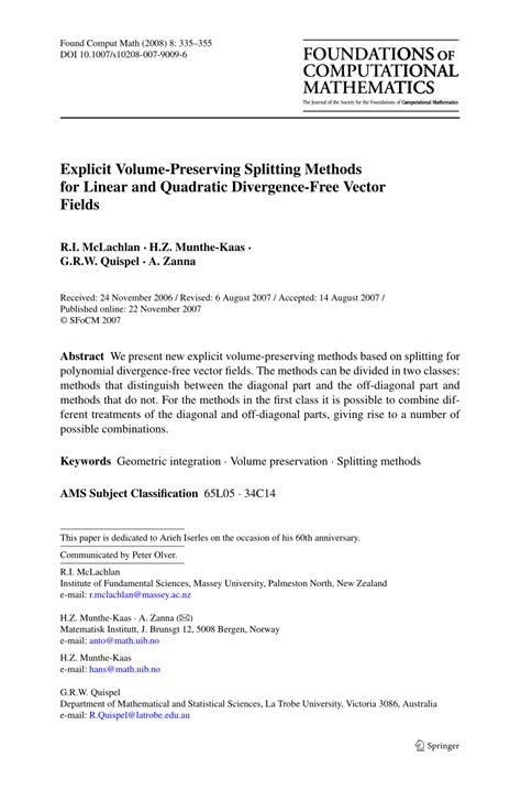 pdf explicit volume preserving splitting methods for linear and