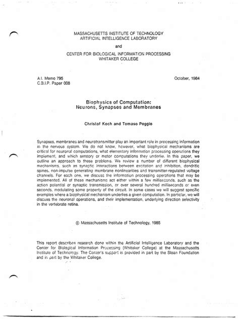 Biophysics Of Computation Information Processing Pdf