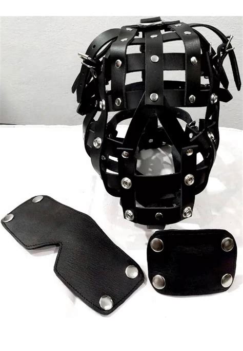 Black Leather Bdsm Hood Fetish Gimp Cage Genuine Leather Mask Etsy