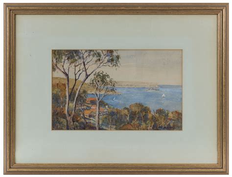 Benjamin Edwin Minns 1864 1937 Sydney Harbour Towards North Head Watercolour Signed Lower