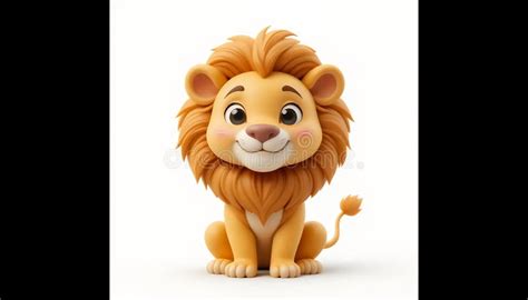 Adorable Cartoon Lion Cub 3d Render Isolated On White Background Stock