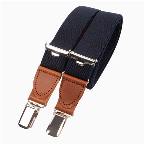 Camel Leather Navy Blue Skinny Braces Le Colonel