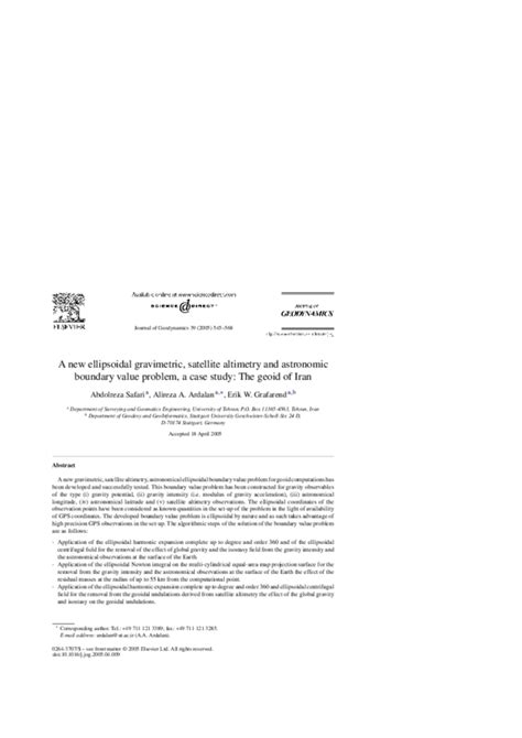 Pdf A New Ellipsoidal Gravimetric Satellite Altimetry And Astronomic Boundary Value Problem