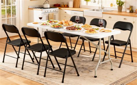 Elevon Folding Table Set With 6 Black Folding Chairs6