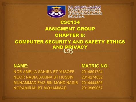 Csc 134 Assigment Group Chapter 9 Computer Security