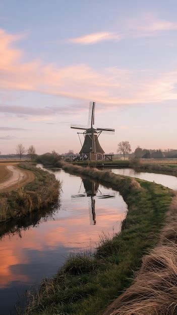 Polder Landscape In Netherlands Premium Ai Generated Image