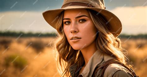 Premium Ai Image Portrait Of Young Female Explorer In Savanna