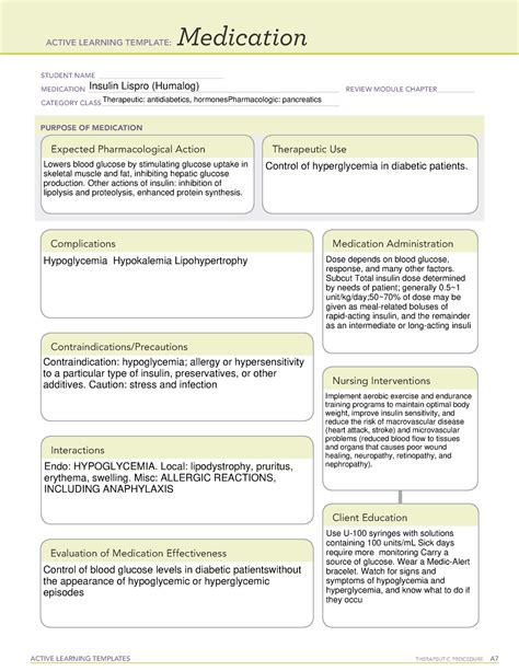 Insulin Lispro Medication Template