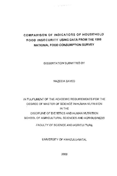 Pdf Comparison Of Indicators Of Household Food Insecurity Using Data From The 1999 National