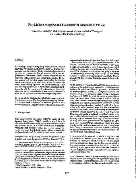 Pdf Fast Module Mapping And Placement For Datapaths In Fpgas