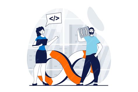 Premium Vector Devops Concept With People Scene In Flat Design For