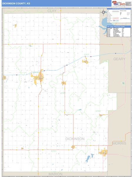Dickinson County Kansas Zip Code Wall Map Map