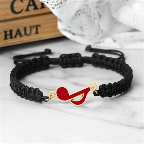 Red Eighth Note Rope Bracelet Artistic Pod