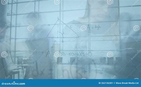 Animation Of Mathematical Equations Over Diverse Business People In