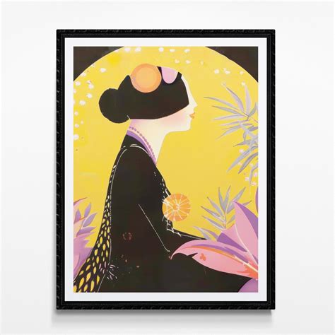 Traditional Art Deco Illustration Black And Yellow Art Print Home Wall