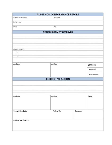 Non Conformance Report Form Template