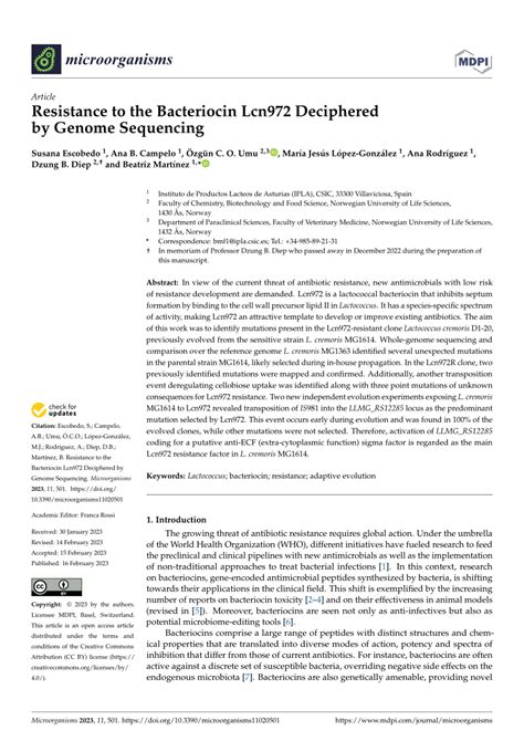 Pdf Resistance To The Bacteriocin Lcn972 Deciphered By Genome Sequencing