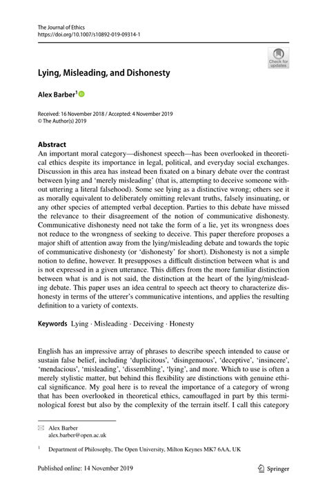Pdf Lying Misleading And Dishonesty