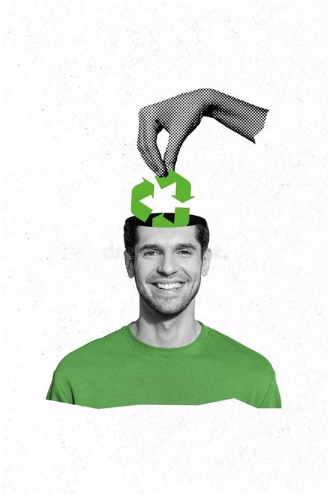 Vertical Poster Collage Of Man Do Recycle Isolated On Drawing White Color Background Stock Image