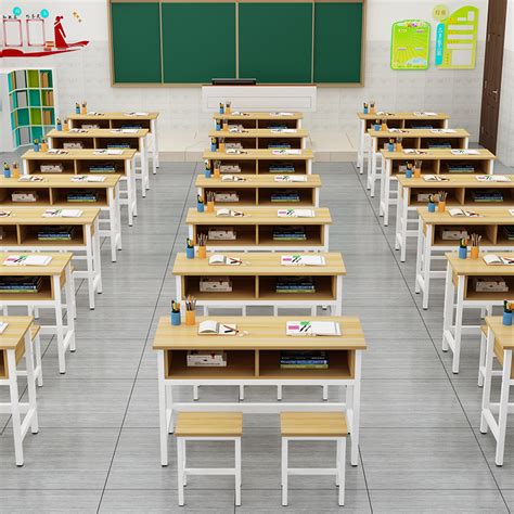 学校课桌椅中小学生双层课桌辅导班培训桌补习班带抽屉课桌椅直销虎窝淘