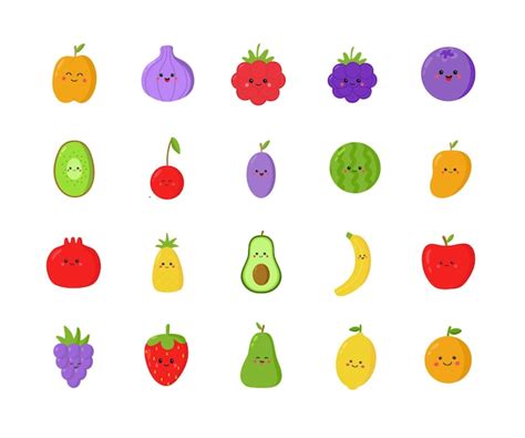 Premium Vector Vector Cute Fruits Collection Clip Arts Set Isolated