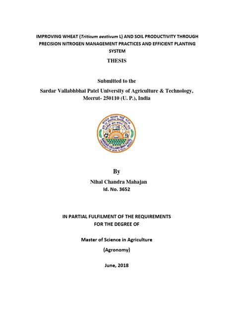 Final Thesis Pdf Wheat Agriculture