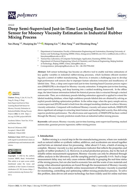 Pdf Deep Semi Supervised Just In Time Learning Based Soft Sensor For Mooney Viscosity