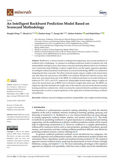 Pdf An Intelligent Rockburst Prediction Model Based On Scorecard Methodology