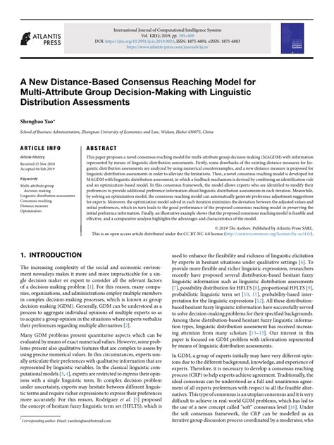 Pdf A New Distance Based Consensus Reaching Model For Multi Attribute Group Decision Making