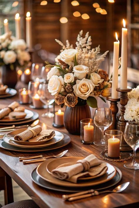 Table Decorated With Elegant Brown And Ivory Accents Indulge In The