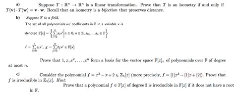 Solved Suppose T R N Rightarrow R N Is A Linear Chegg
