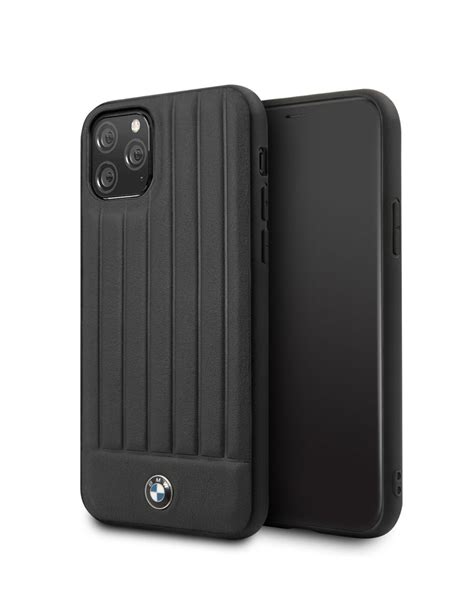 Bmw Leather Hard Case With Vertical Lines For Iphone 11 Pro Black