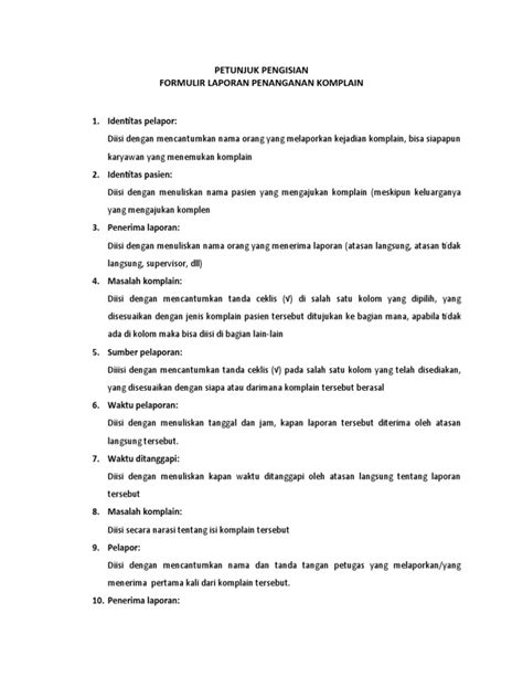 Formulir Laporan Penanganan Komplain Pdf