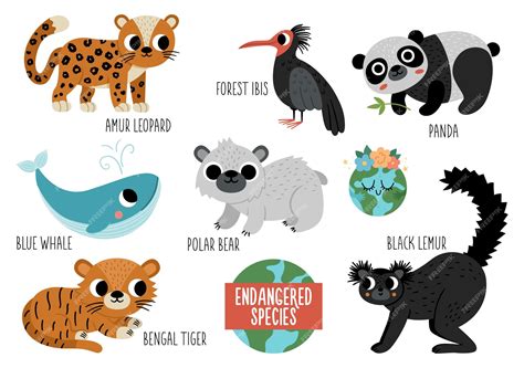 Premium Vector Vector Endangered Species Set Cute Extinct Animals