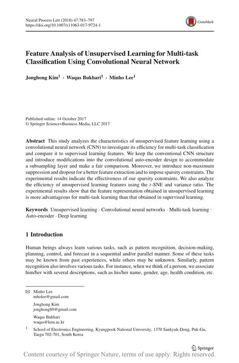 Feature Analysis Of Unsupervised Learning For Multi Task Classification Using Convolutional