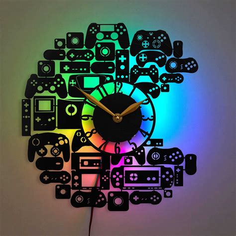 Gamer Clock With Led Light Video Gaming Ts Game Room Wall Decor