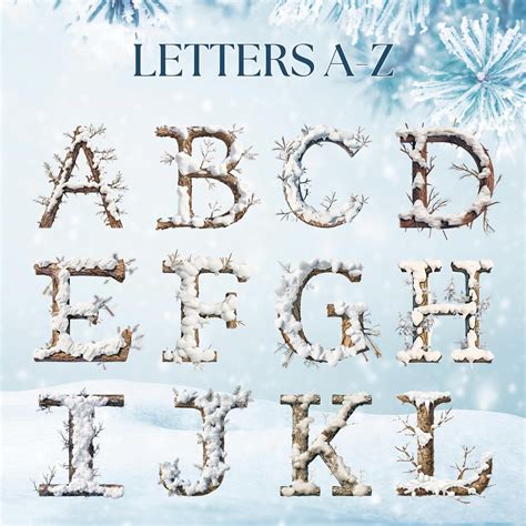 Winter Alphabet Letters Clipart Snowy Letters Winter Themed Letters