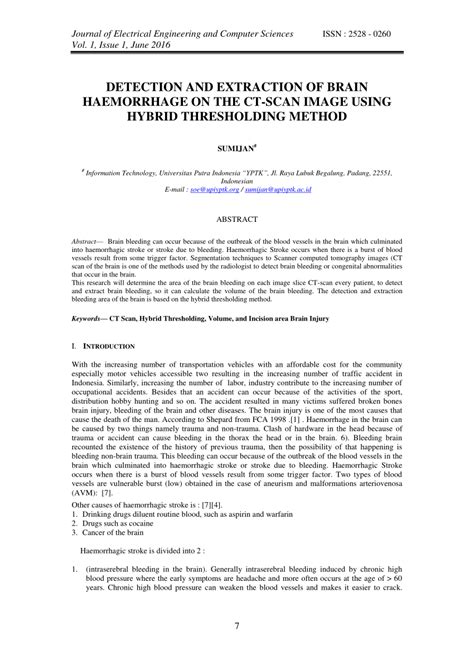 Pdf Detection And Extraction Of Brain Haemorrhage On The Ct Scan Image Using Hybrid