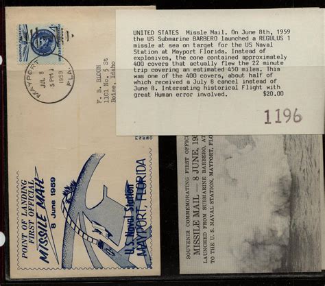Us Navy First Missile Mail Submarine Missle 1959 Nice Cover Fl0820