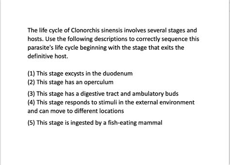 The Life Cycle Of Clonorchis Sinensis Involves Several Stages And Hosts