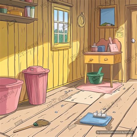 Ai创作图卡通室内场景 卡通房背景 卡通房间 家居场景背景 室内场景插画 卡通浴室 洗手间插画 卫生间插画 浴池插画 居家场景插画 乡下房间 卡通室内 农村房间 家室内房间 脏乱的房间