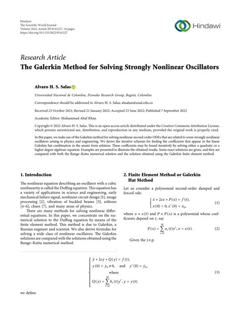 Pdf The Galerkin Method For Solving Strongly Nonlinear Oscillators