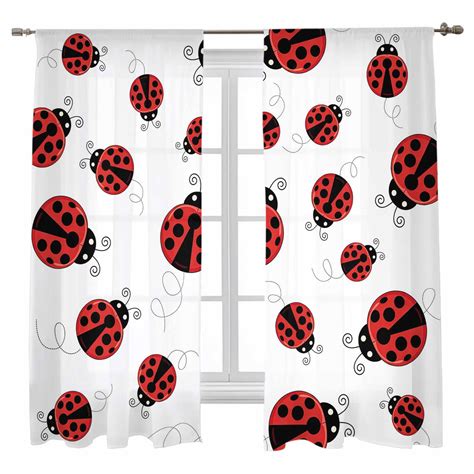 Sheer Curtains 63 Inches Long Fun Ladybug Black Dot Reptile Pattern Abstract Art Light
