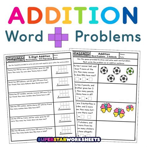 Addition Word Problems Superstar Worksheets