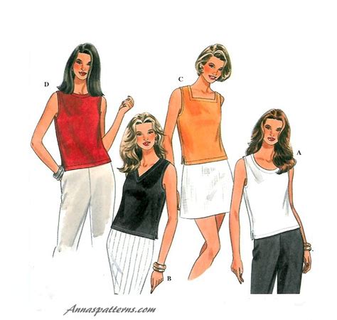 Easy Tank Top Sewing Pattern Shell Sleeveless Blouse Cropped V Neck