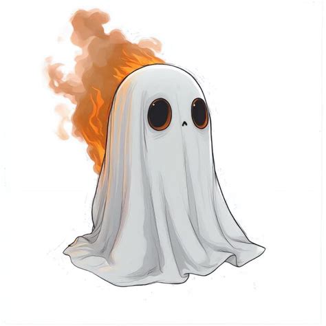 Cute Ghost On Fire Illustration Premium Ai Generated Image