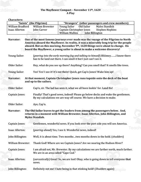 The Pilgrims And The Mayflower Compact A History Play And Activity