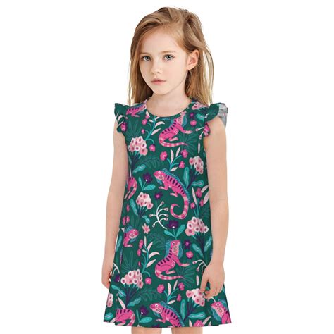 Girls Nightgowns Funny And Cute Chameleon Lizard Flutter Sleeves
